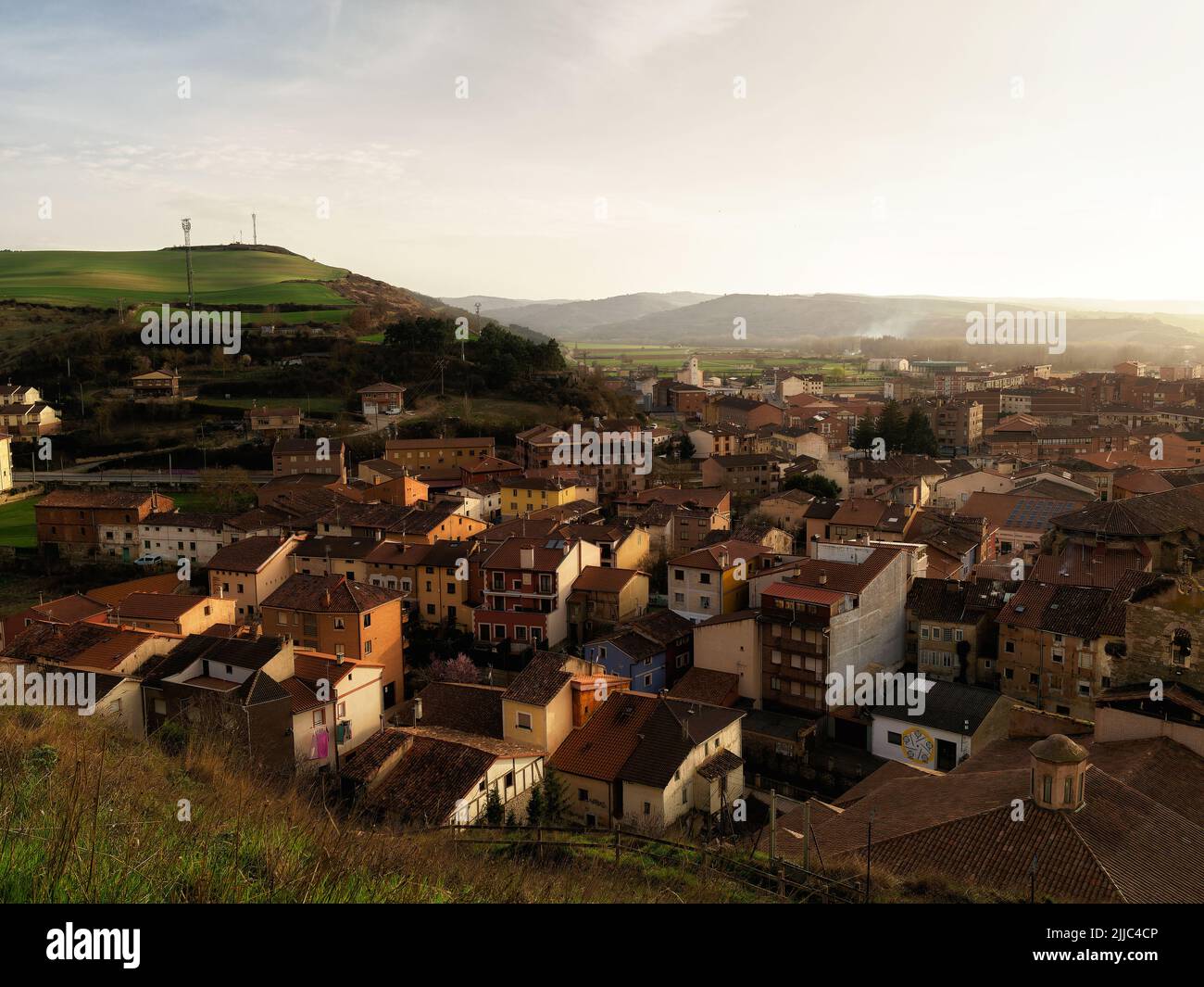 An aerial view of modern buildings surrounded by trees Stock Photo - Alamy