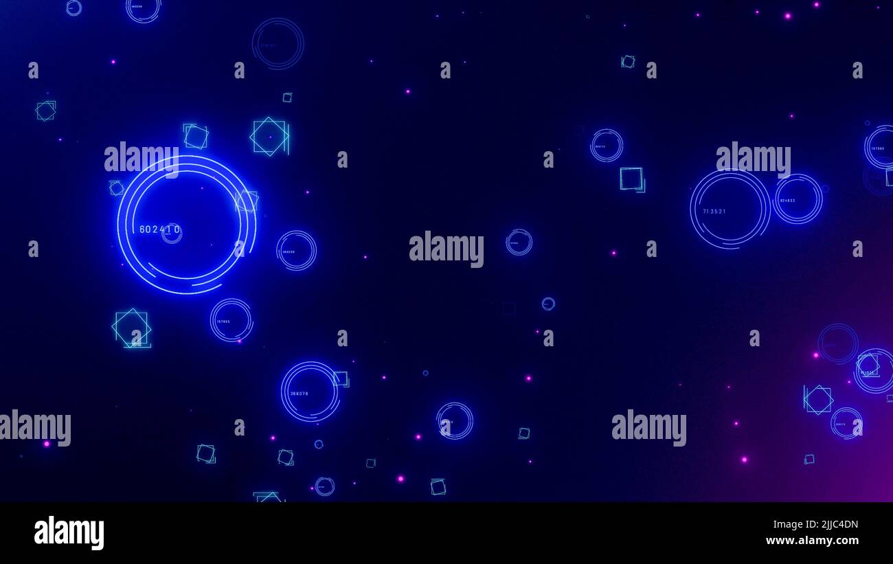 the Neon circular and rectangular elements on dark background, digital ...