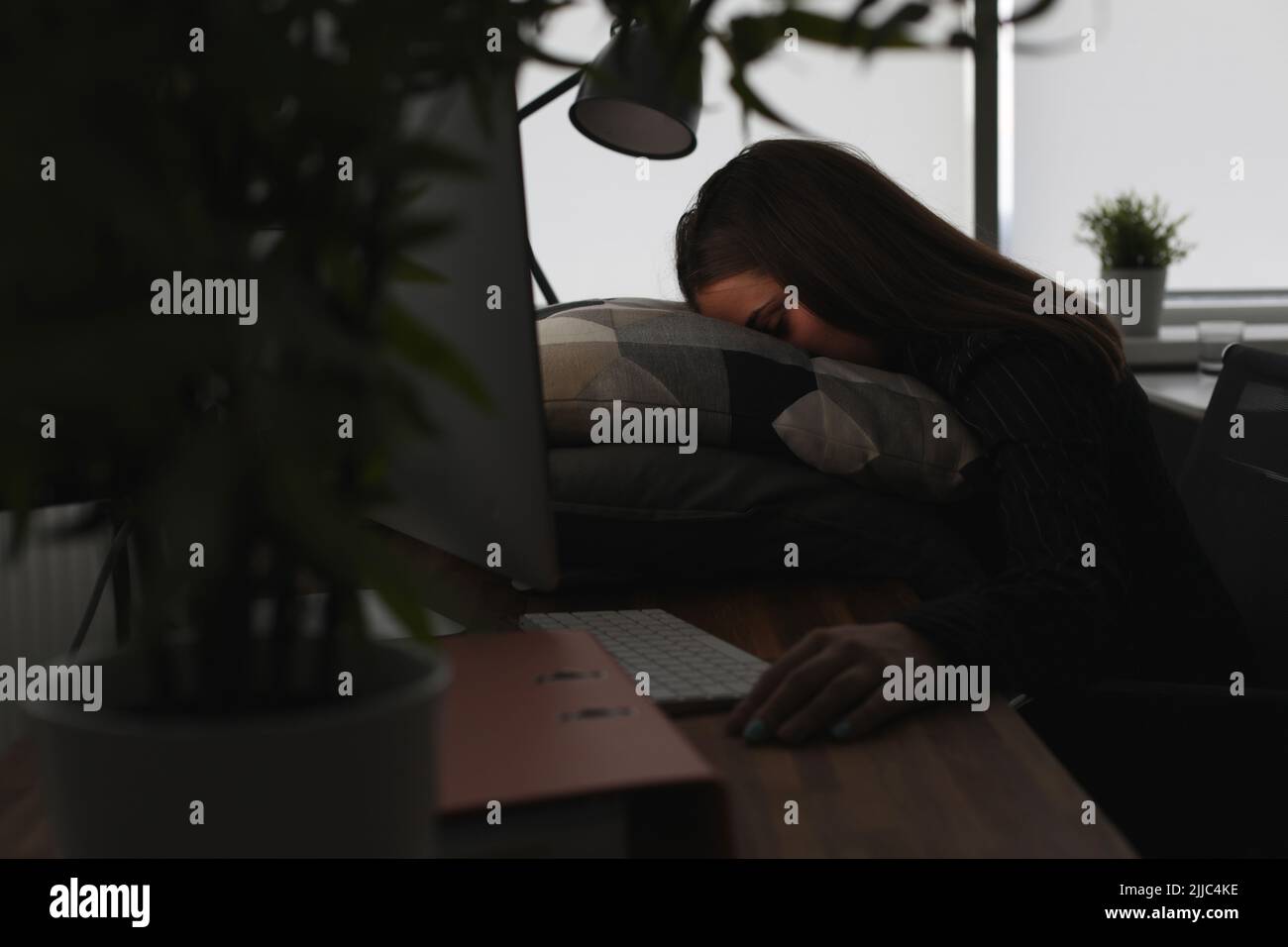 Freelance woman exhausted by hard work is sleeping in office Stock ...