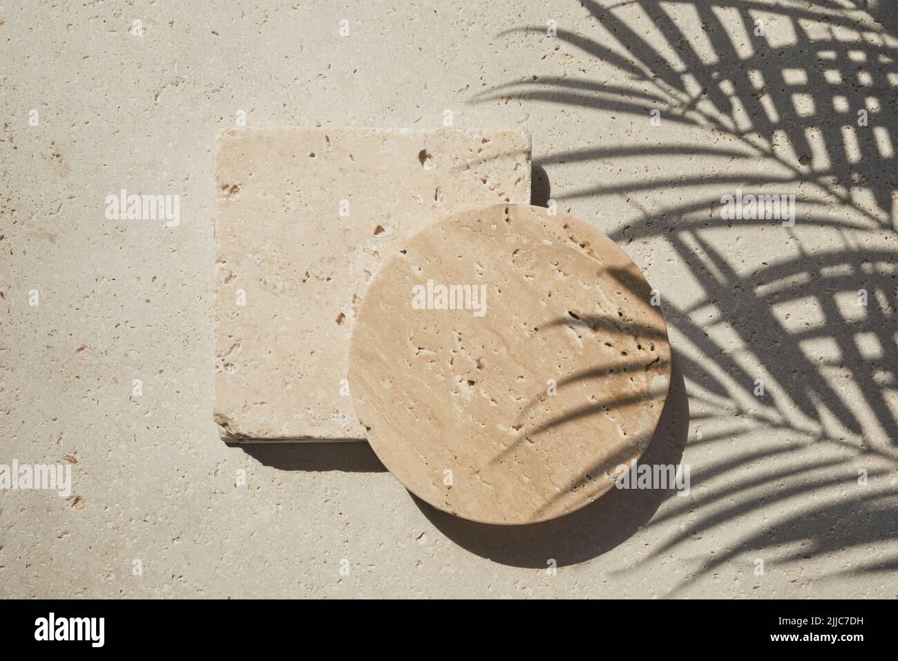 Travertine stone display flat lay podium on travertine stone background ...