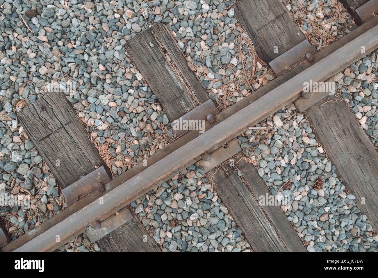 The part of the railroad with stones Stock Photo - Alamy