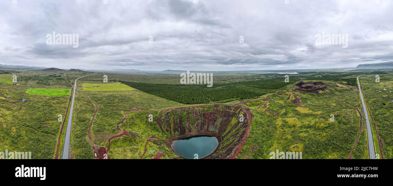 Drone view at Kerio crater on the island of Iceland Stock Photo - Alamy
