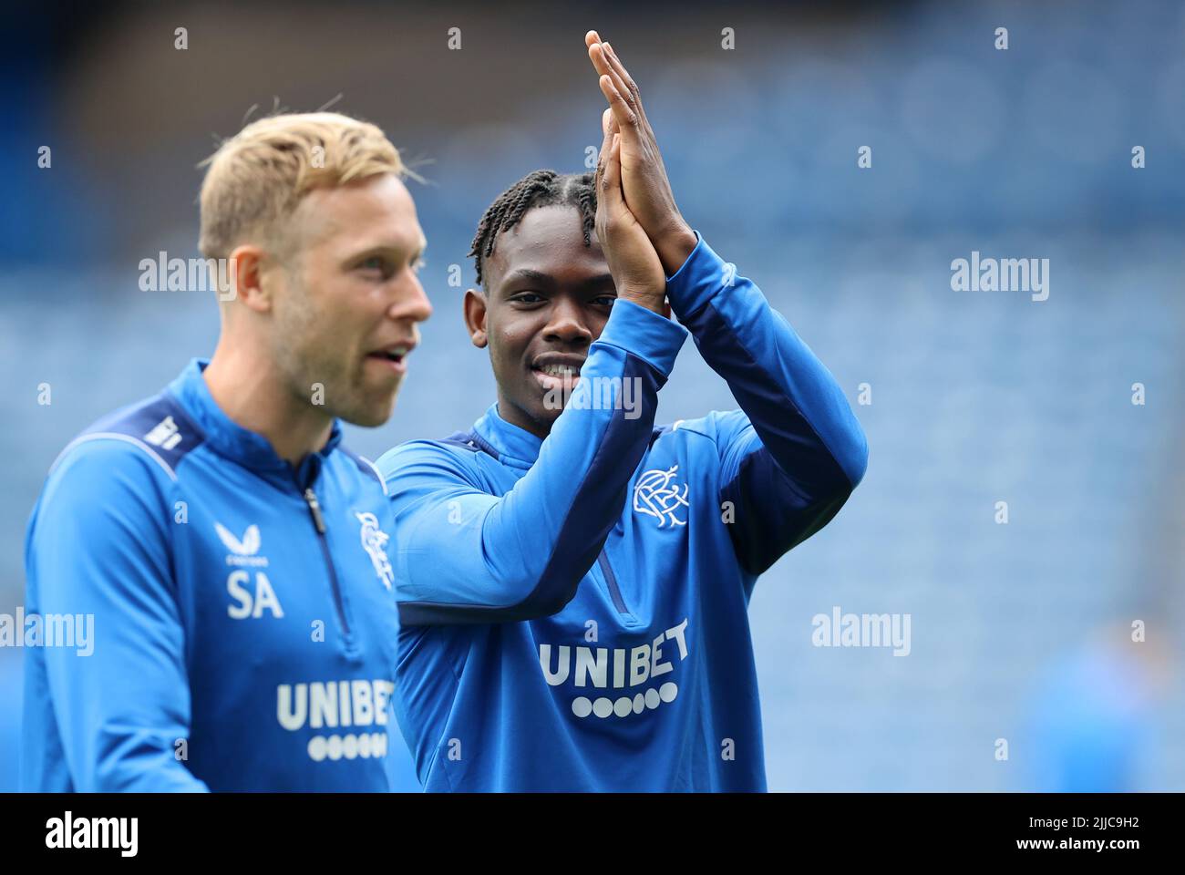 Rangers' Rabbi Matondo (right) during a training session at the Ibrox ...