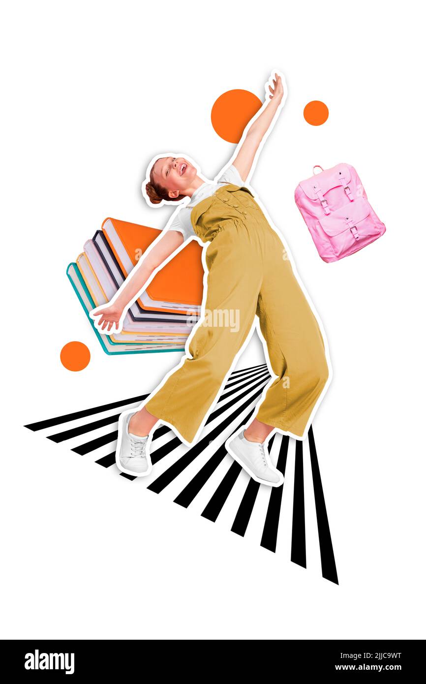 Vertical collage illustration of cheerful overjoyed girl dancing have ... Vertical collage illustration of cheerful overjoyed girl dancing have ...