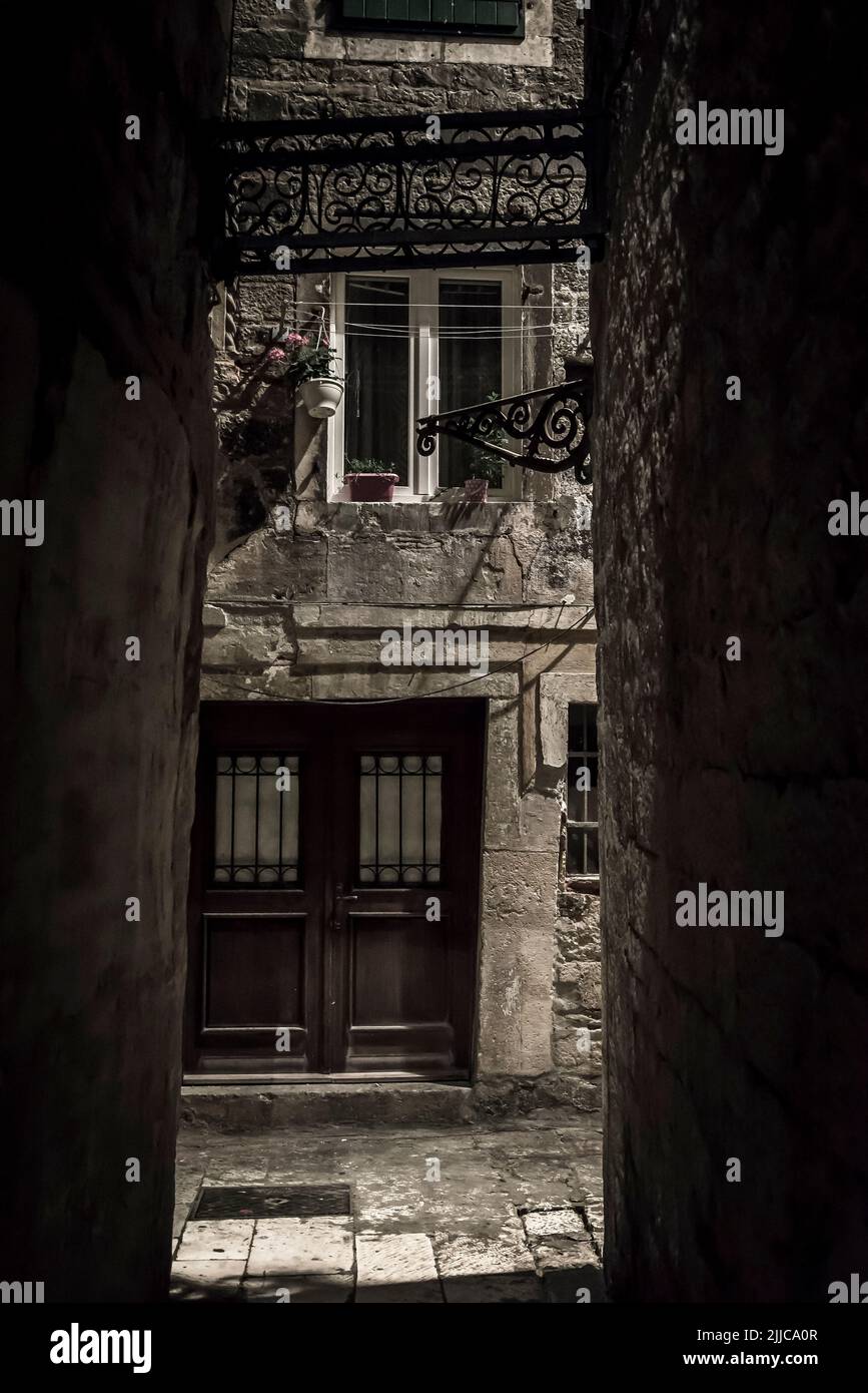 Narrow alley in the Diocletian's Palace at night, Split, Croatia Stock ...