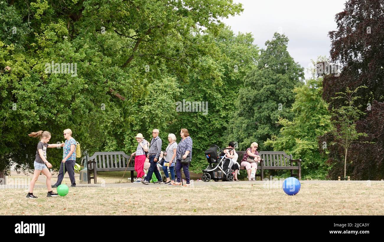 Ipswich, Suffolk, UK - 25 July 2022: People in Christchurch Park on a ...