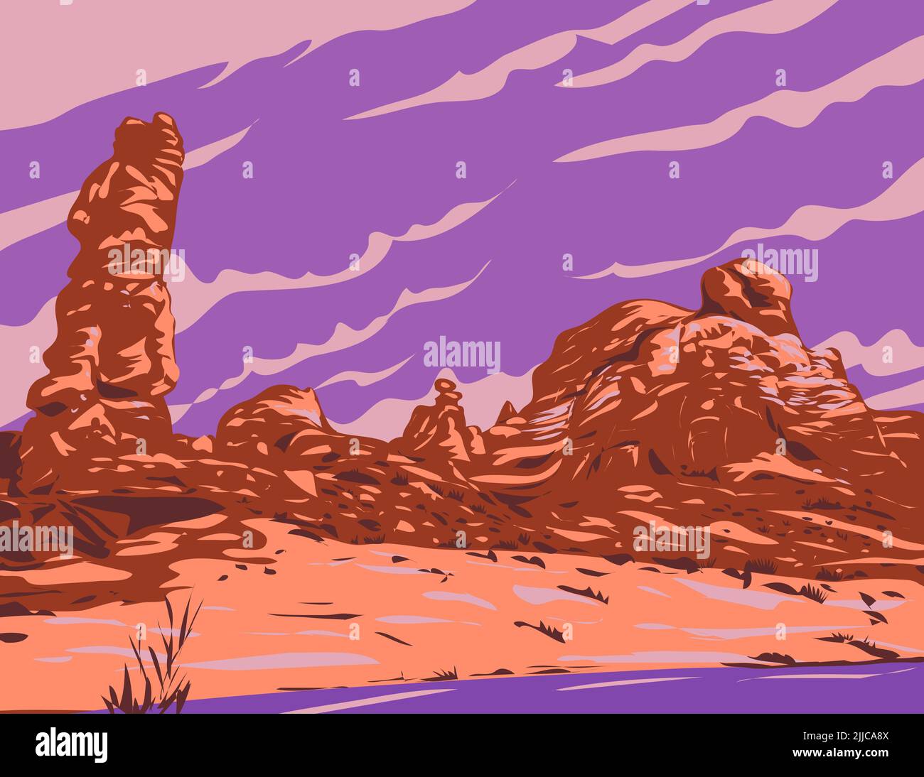 WPA poster art of Park Avenue Trail on Arches Entrance Road in Arches ...