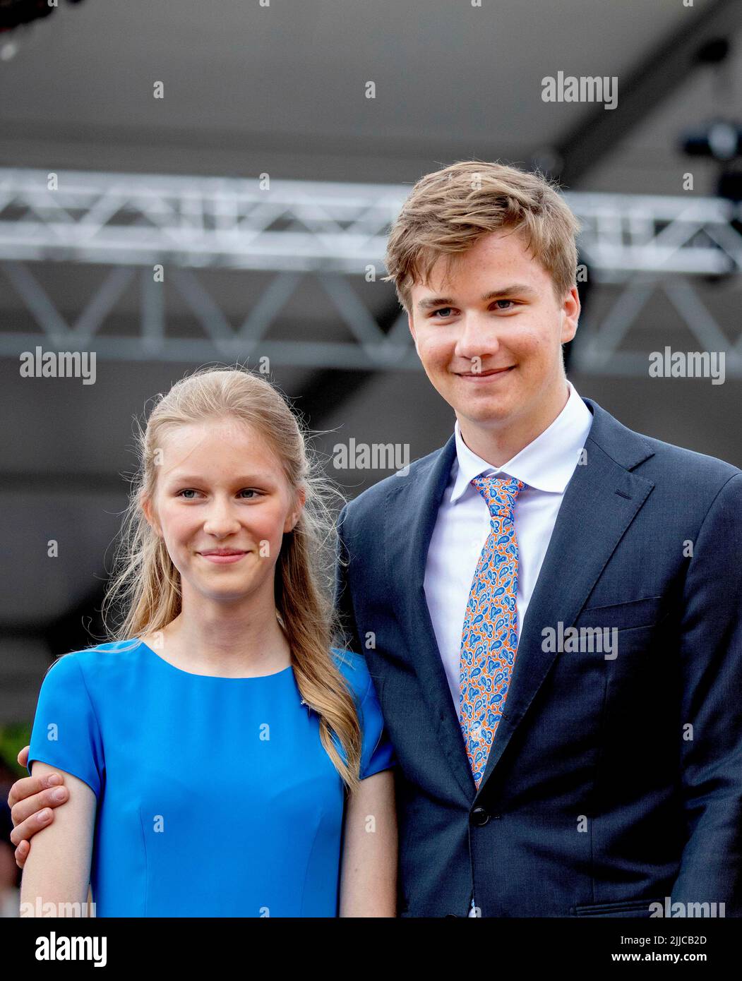 Prince Gabriel and Princess Eleonore of Belgium at the Paleizenplein in ...