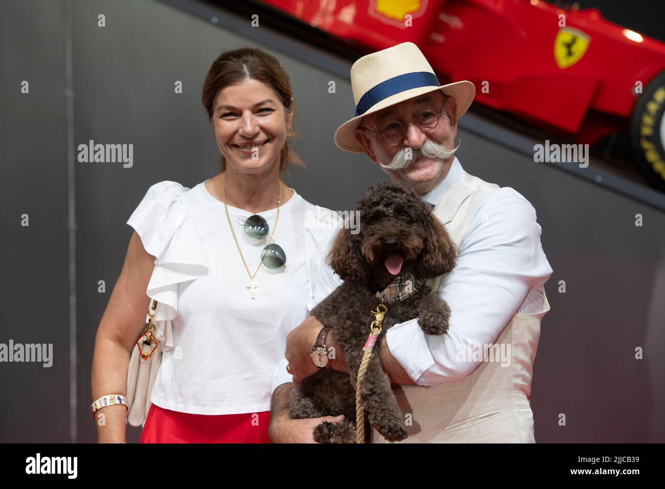 Horst LICHTER, cook, moderator, with his wife Nada and dog Bella, red ...