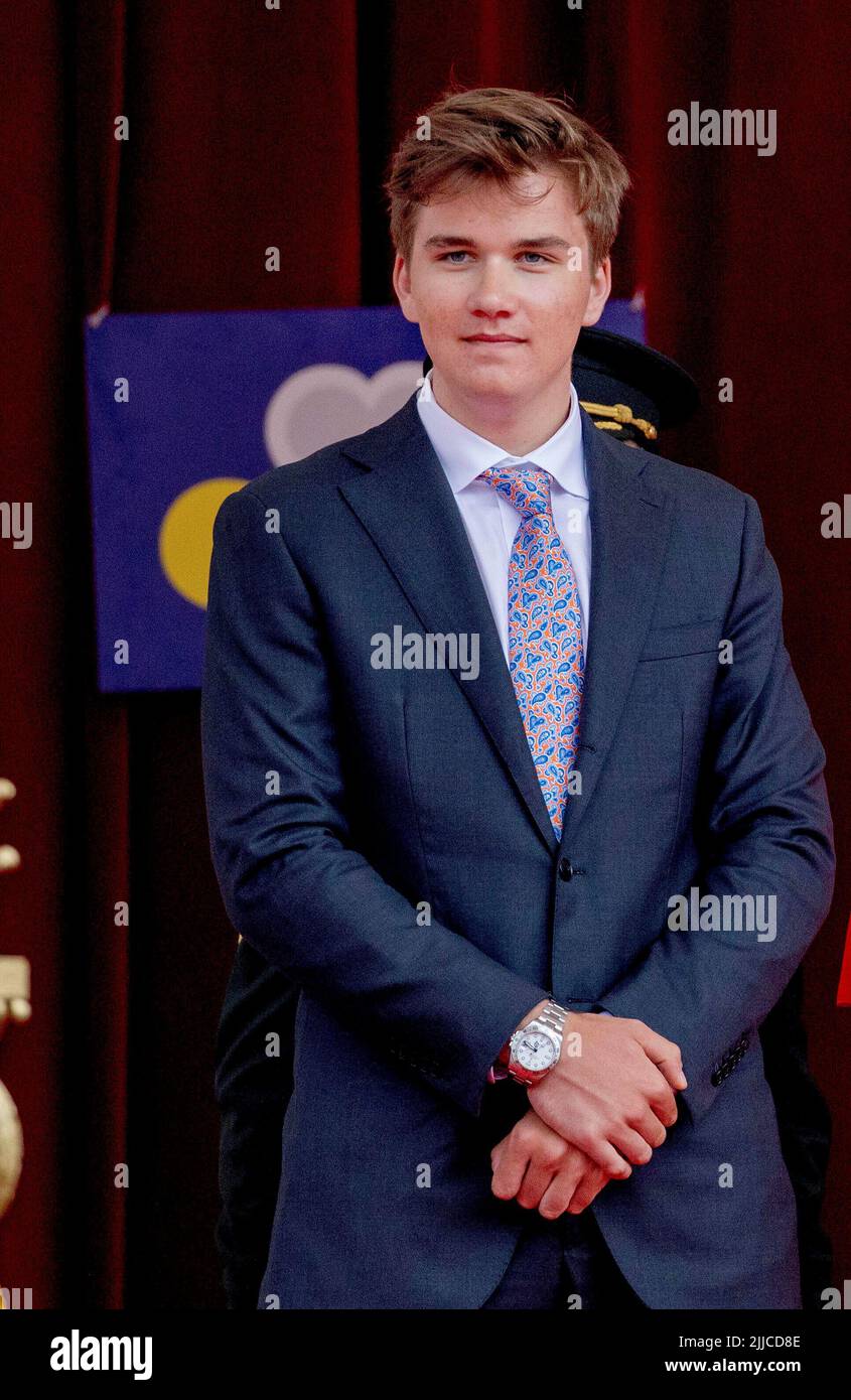 Prince Gabriel of Belgium at the Paleizenplein in Brussel, on July 21 ...
