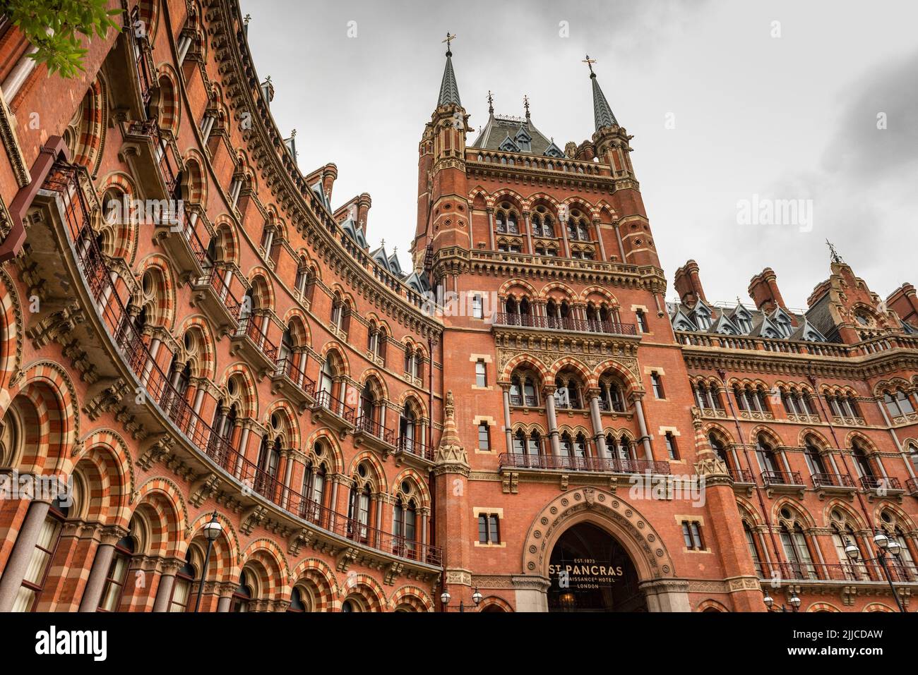 St Pancras International Train Station and Hotel, the neo-gothic facade ...