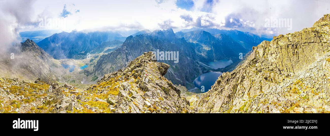 High Tatras mountains panorama. View from mt Rysy (2503m) on the border ...
