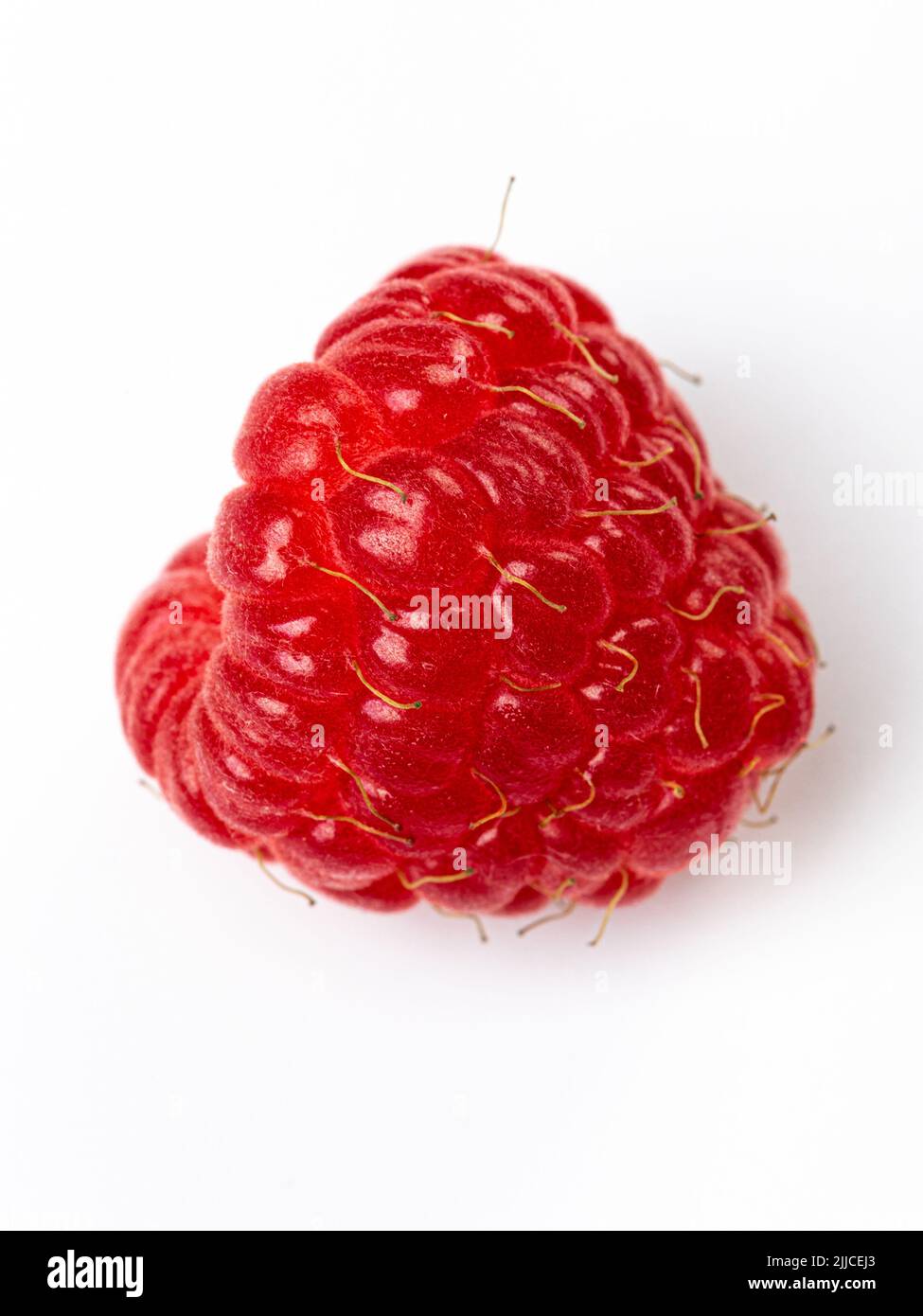 one berry Ripe raspberry with leaves isolated on white background Stock ...