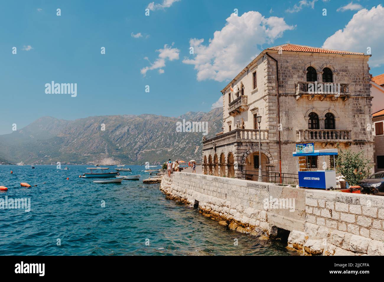 Historic city of Perast at Bay of Kotor in summer, Montenegro. Scenic ...