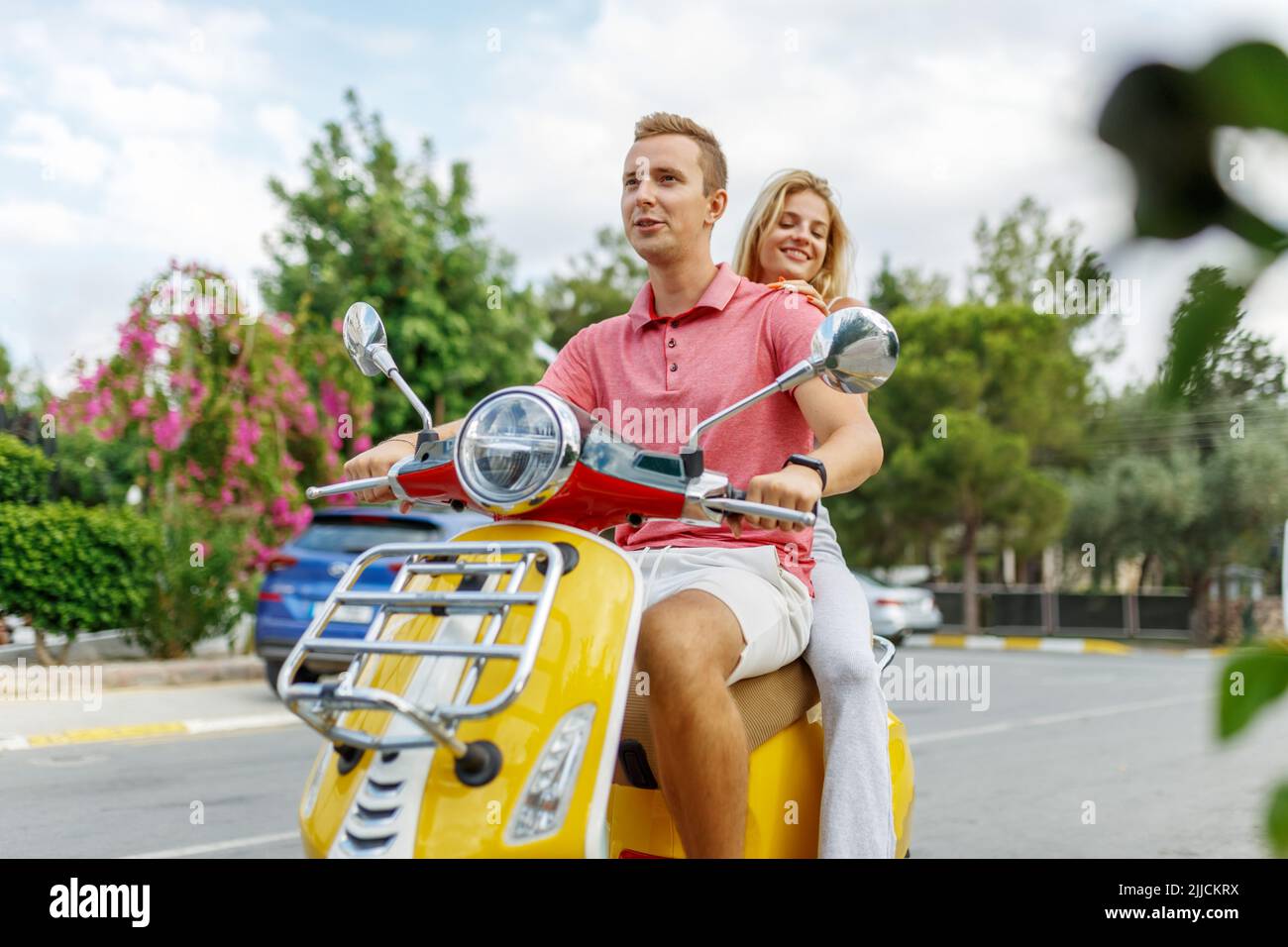Motorcycle riders couple young riding hi-res stock photography and ...