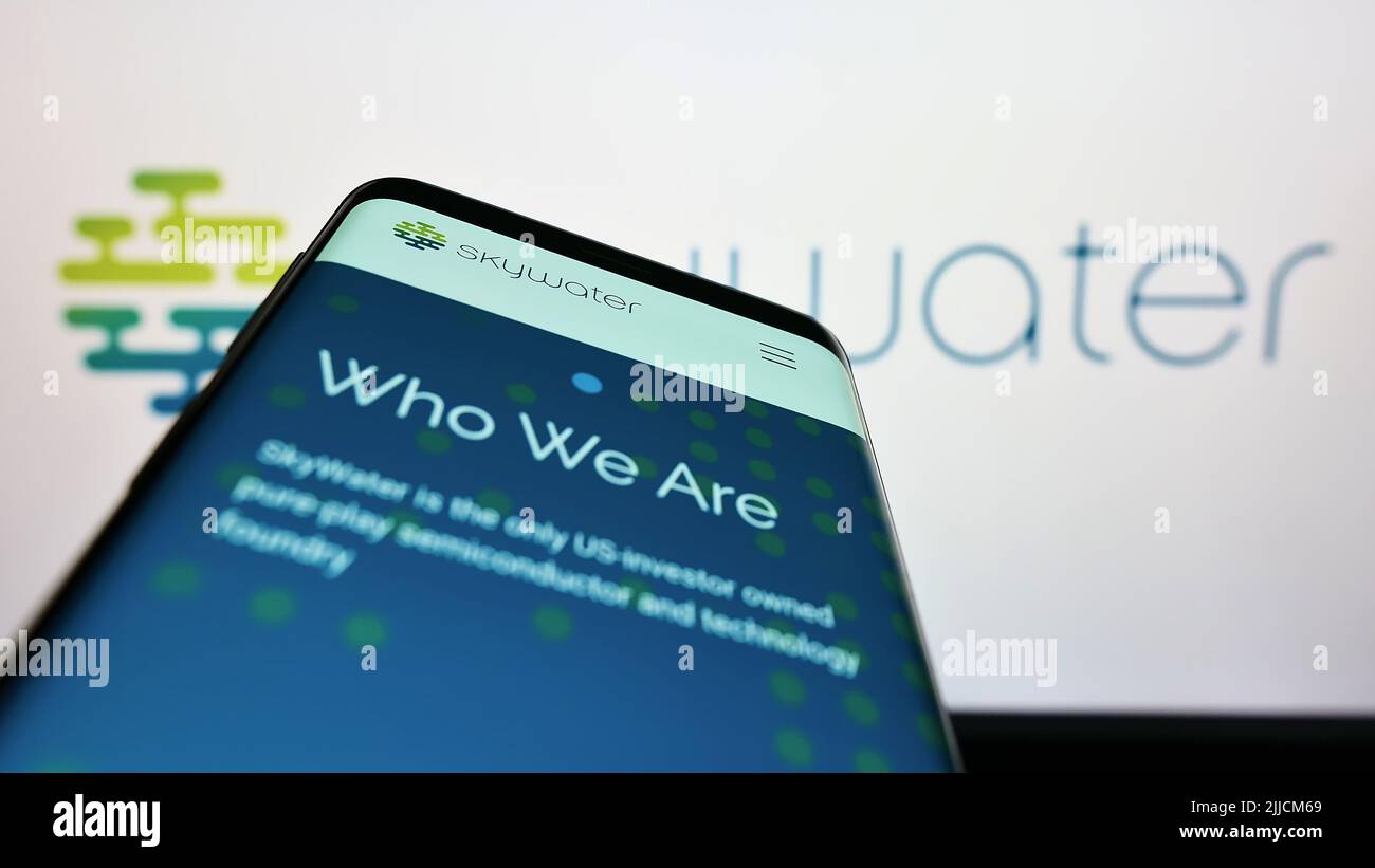 Mobile phone with website of US semiconductor company SkyWater ...