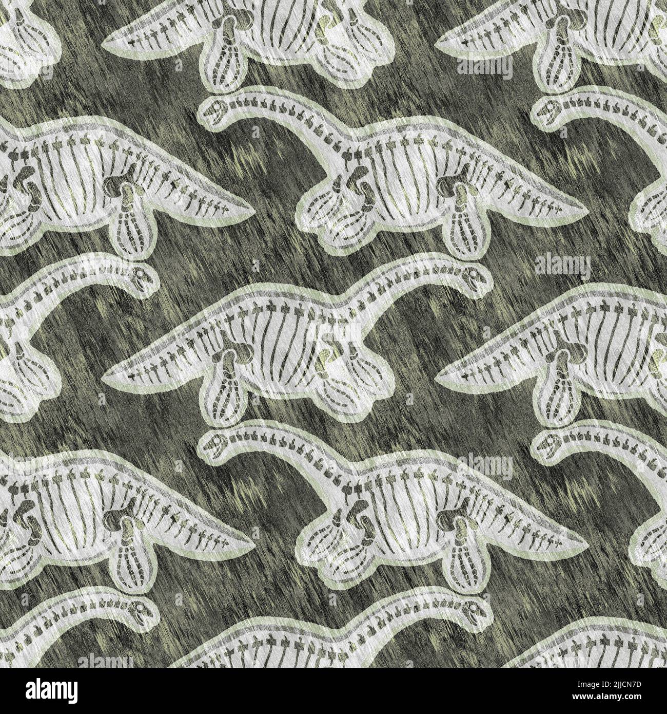 Green plesiosaur dinosaur fossil bones seamless pattern. Gender Neutral ...