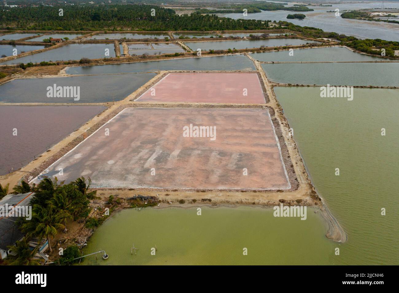 Landscape of the beautiful salt ponds. Salt reclamation ponds in Sri ...