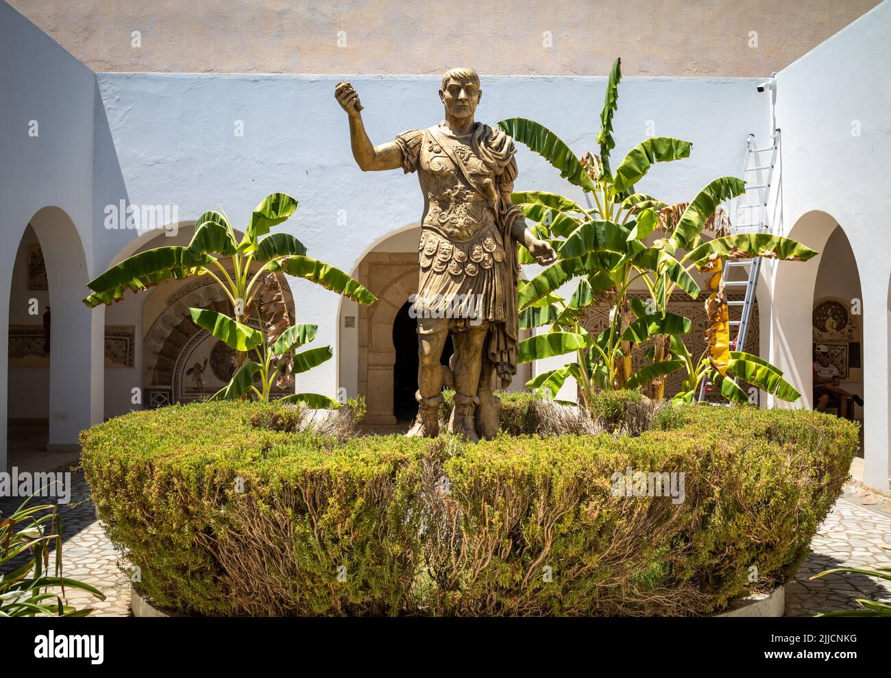 A statue of a Roman Army officer in the central courtyard at El Jem ...
