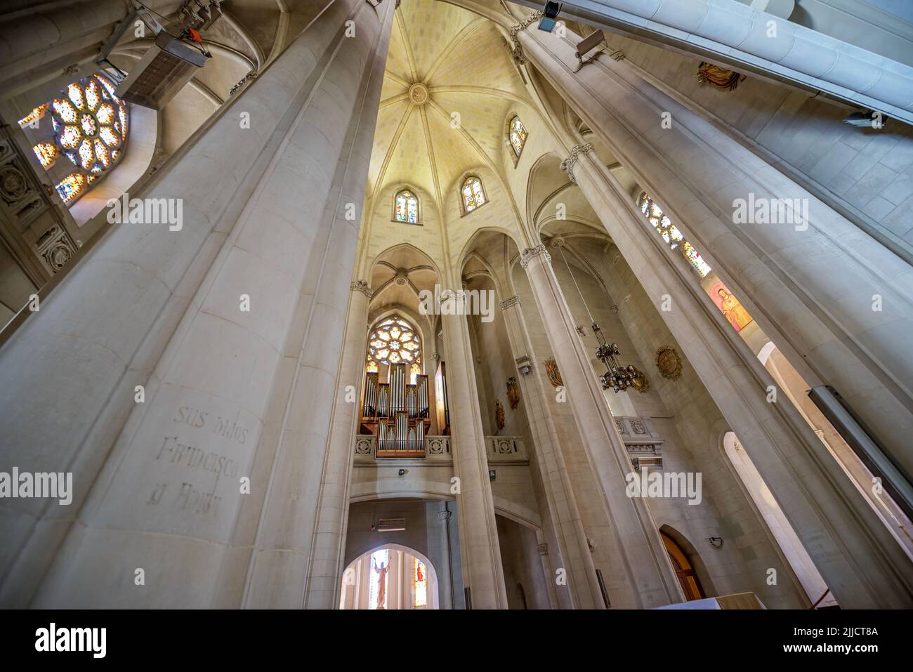 View up in the interior of church Sagrat Cor (Sacred Heart of Jesus) at ...