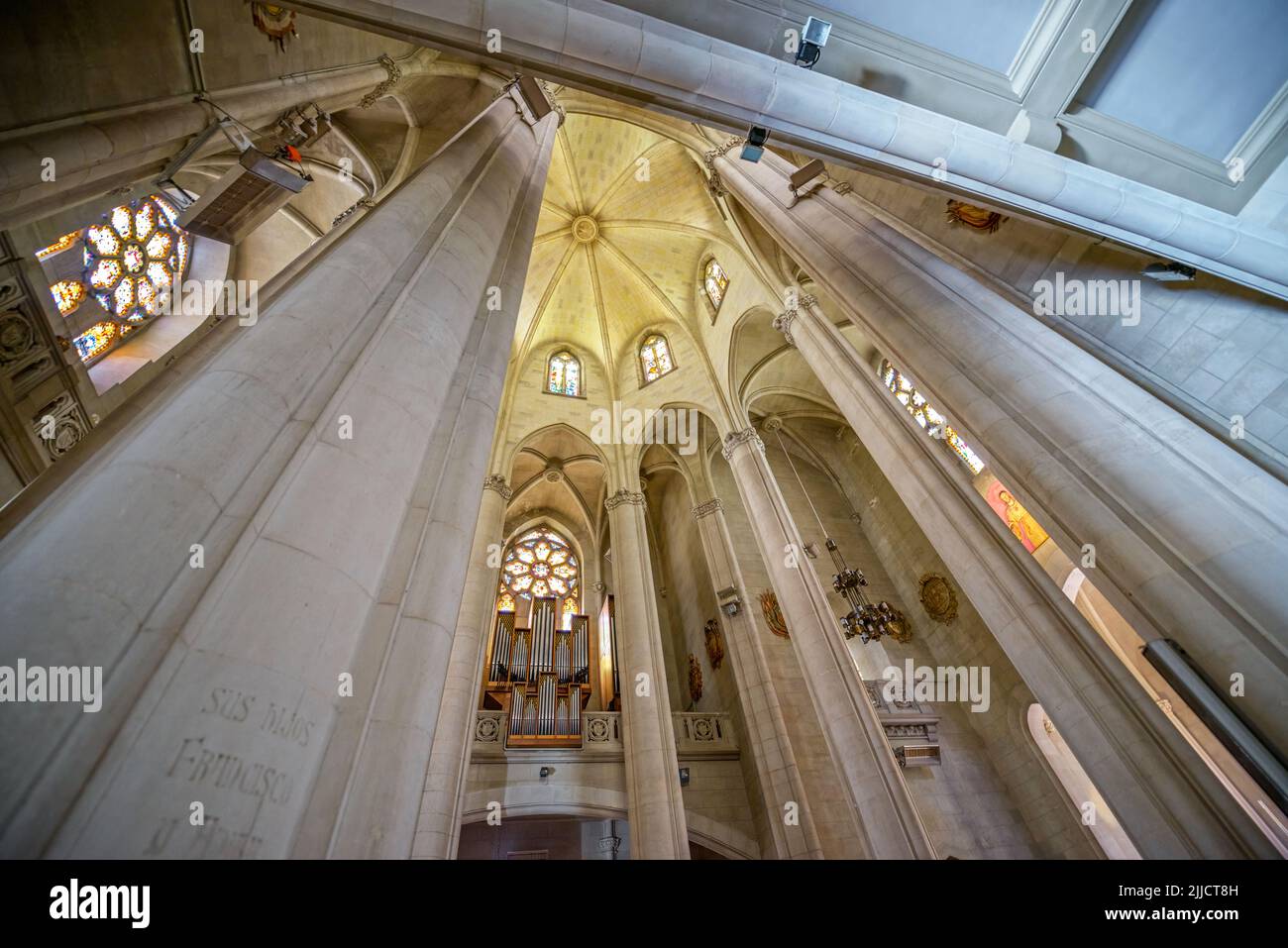 View up in the interior of church Sagrat Cor (Sacred Heart of Jesus) at ...