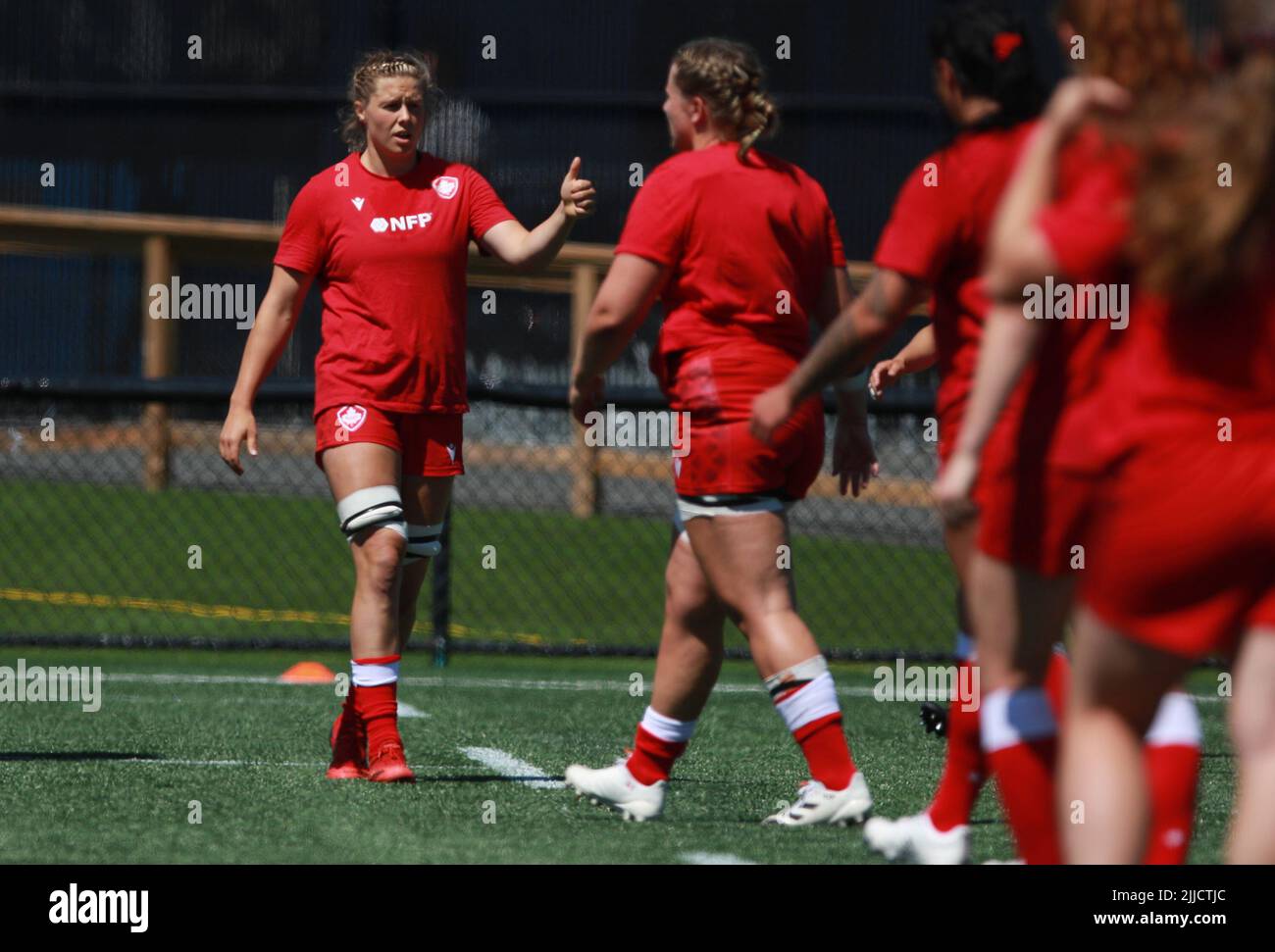 Team Canada‚Äôs Sophie de Goede talks with teammates during a warmup ...
