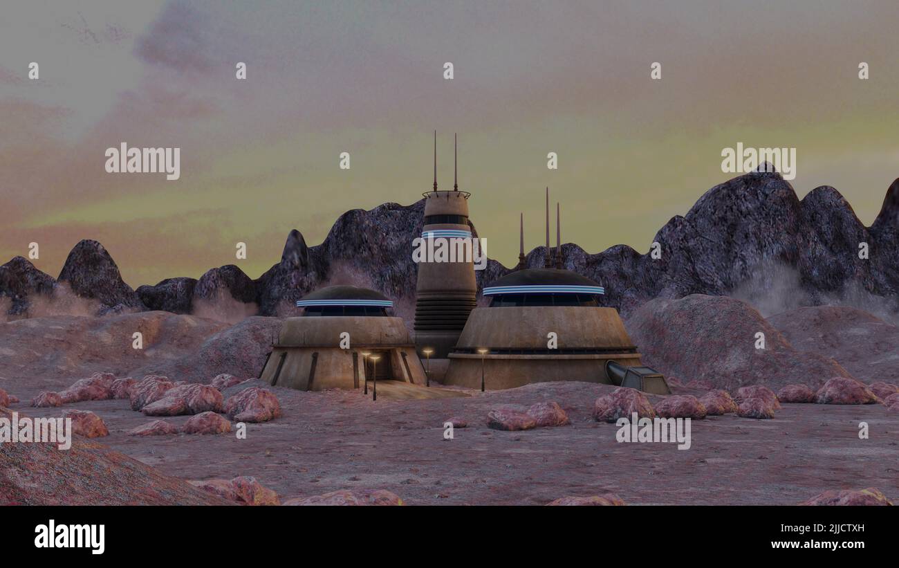 3D-illustration of an outpost somewhere in the galaxy Stock Photo - Alamy