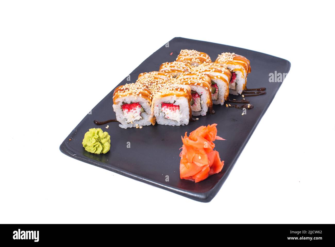 Japanese seafood Sushi roll isolated on white close up. Japanese food ...