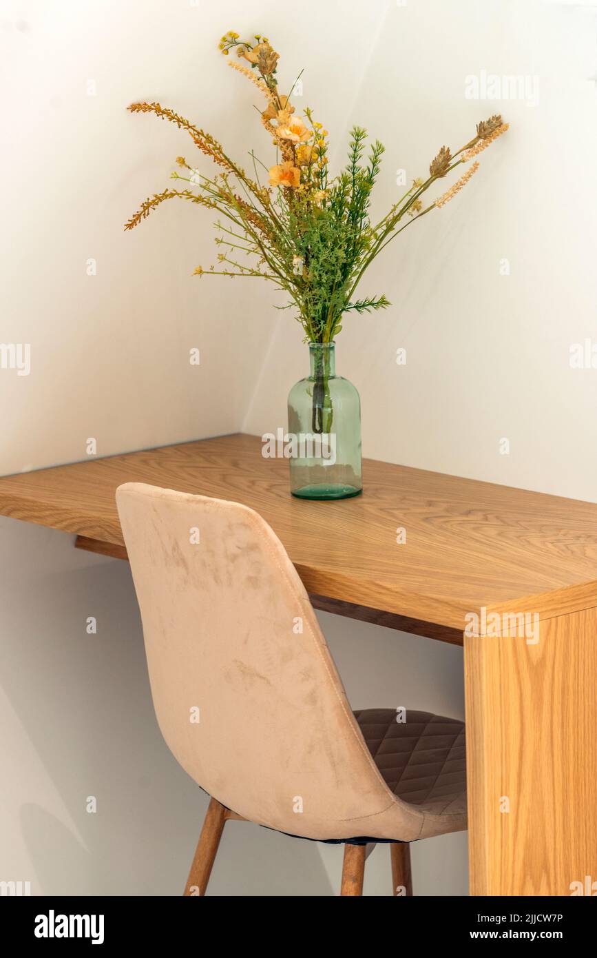 Breakfast table setup with coffee, fruit and laptop computer Stock ...