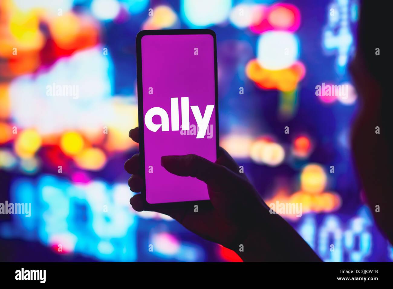 In this photo illustration, the Ally Bank logo is displayed on a ...