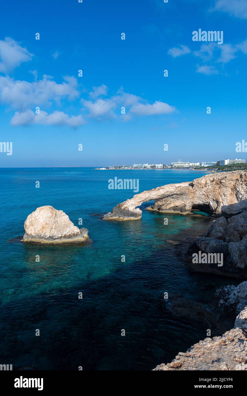 Lovers bridge at Ayia Napa, natural arched rock formation panorama ...