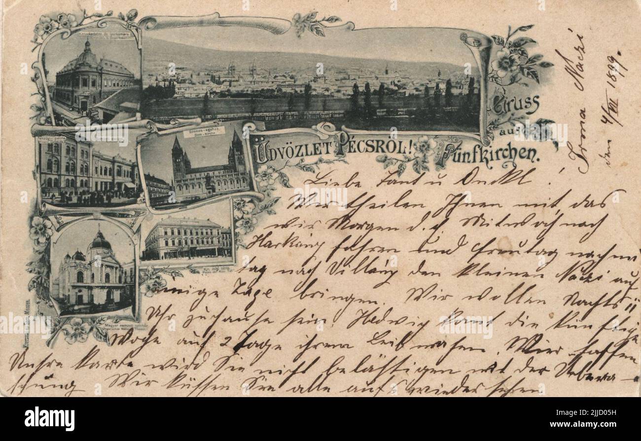 Pécs postcard from 1890. Postcard from the 1890s. The Local History Collection of Csorba Gyz ...