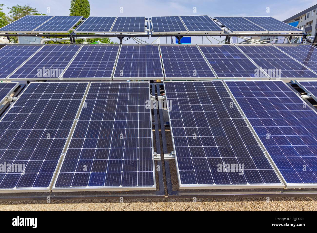 Big Solar Panels Mobile Array at Angle Electric Power Stock Photo - Alamy