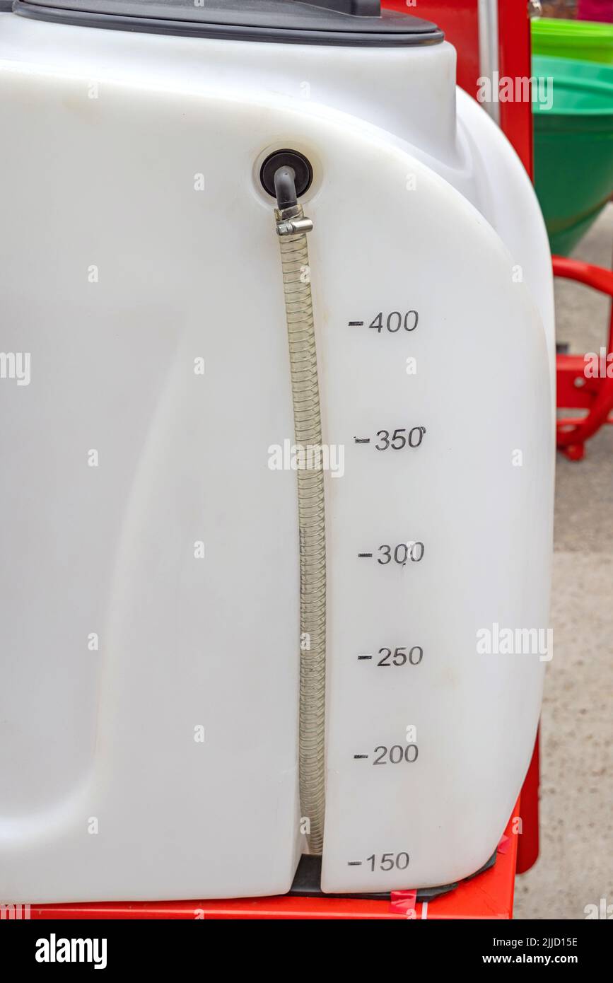 White Plastic Water Tank Level Hose Gauge With Capacity Numbers Stock ...