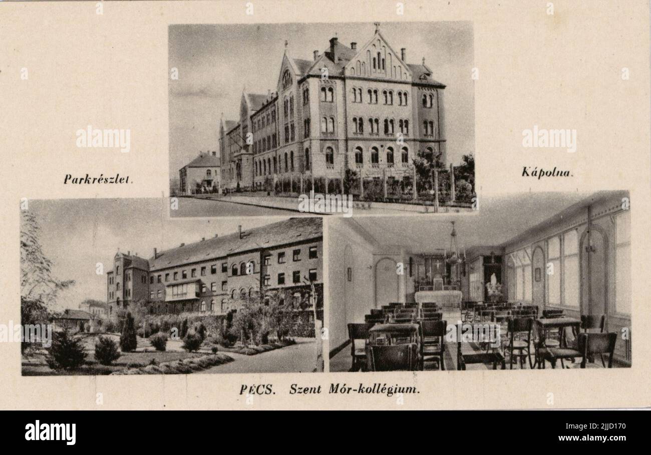 St. Moorish College of Pécs. Postcards from the 1930s with the edition ...