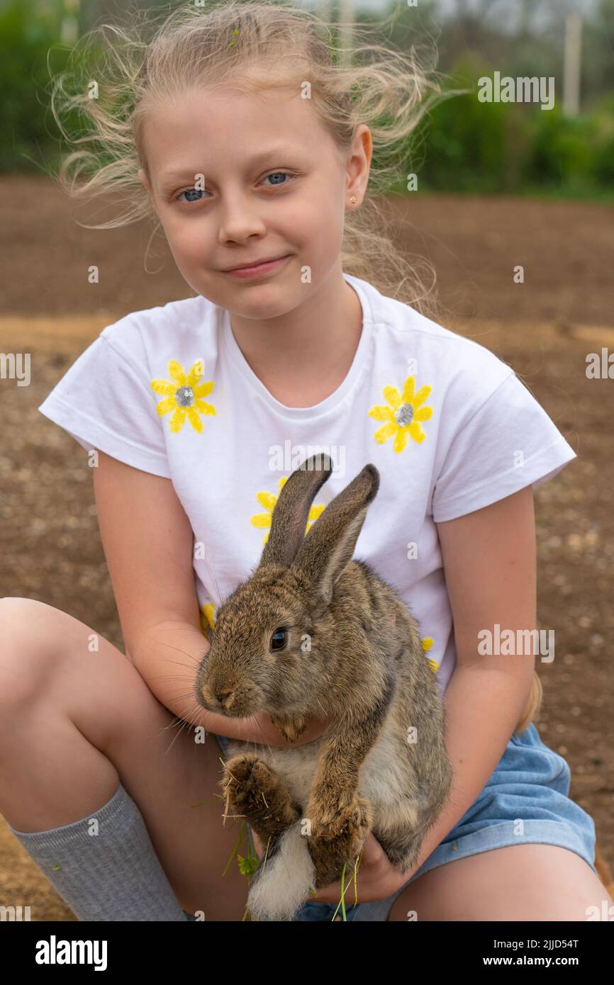 Rabbit summer day outdoor girl little white playing bunny easter, from ...