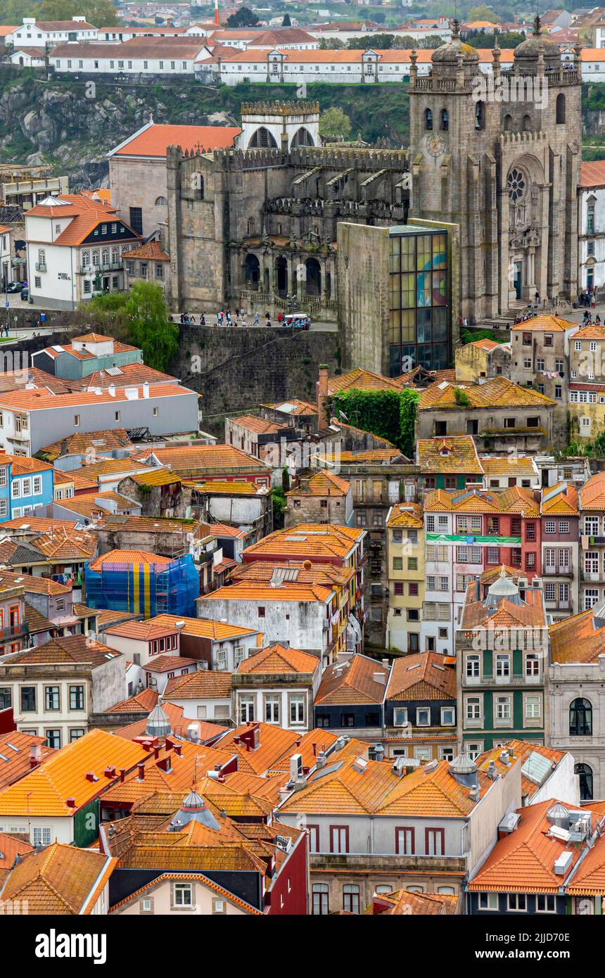 View over rooftops towards buildings in the centre of Porto a major ...