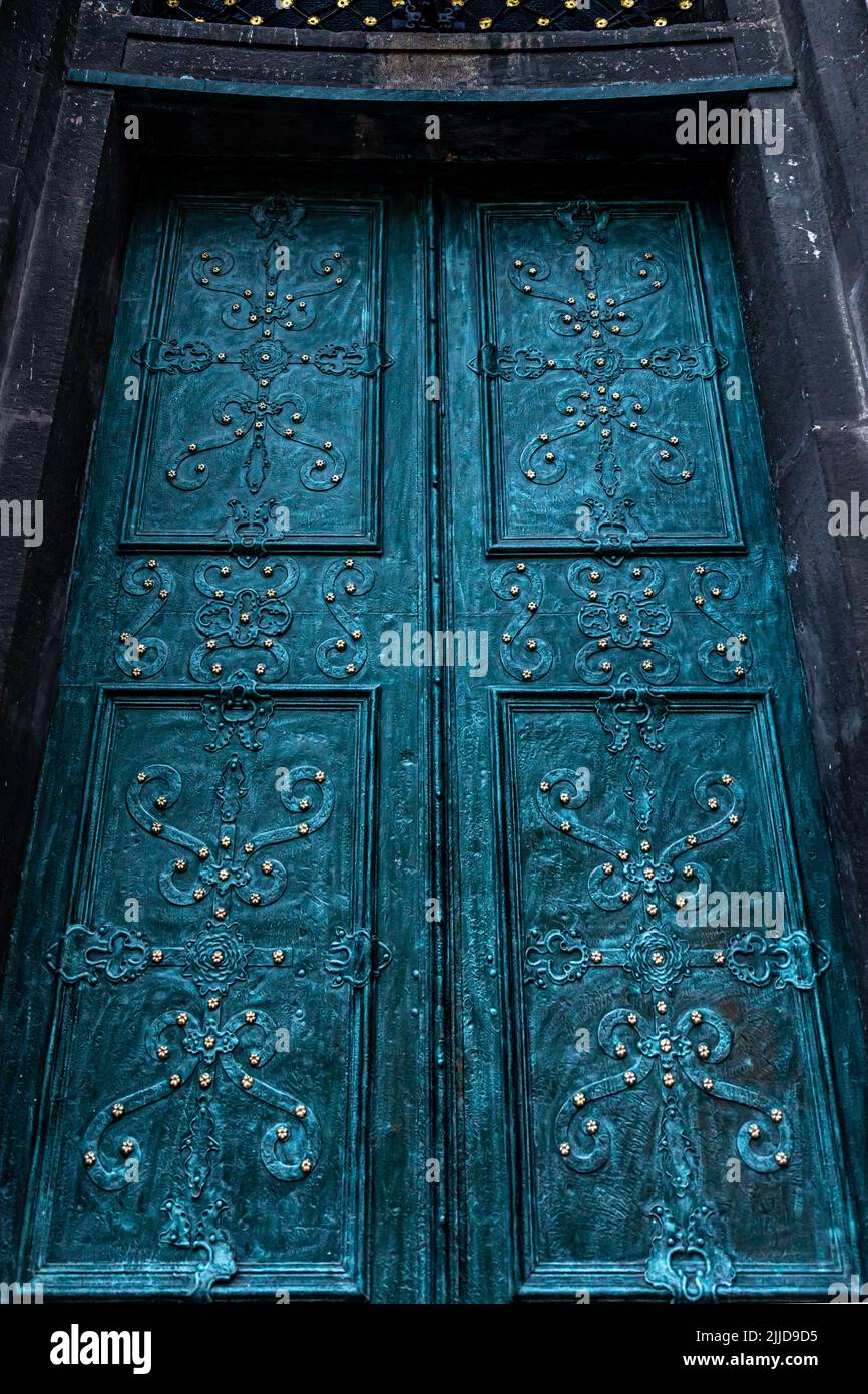 Ancient doors in the cathedral, turquoise old doors Stock Photo - Alamy