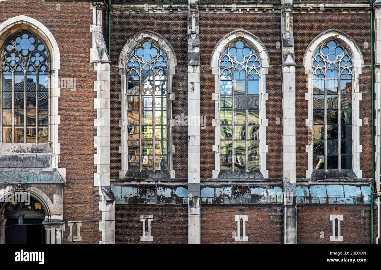 Ancient church with stained-glass windows and windows, part of the ...