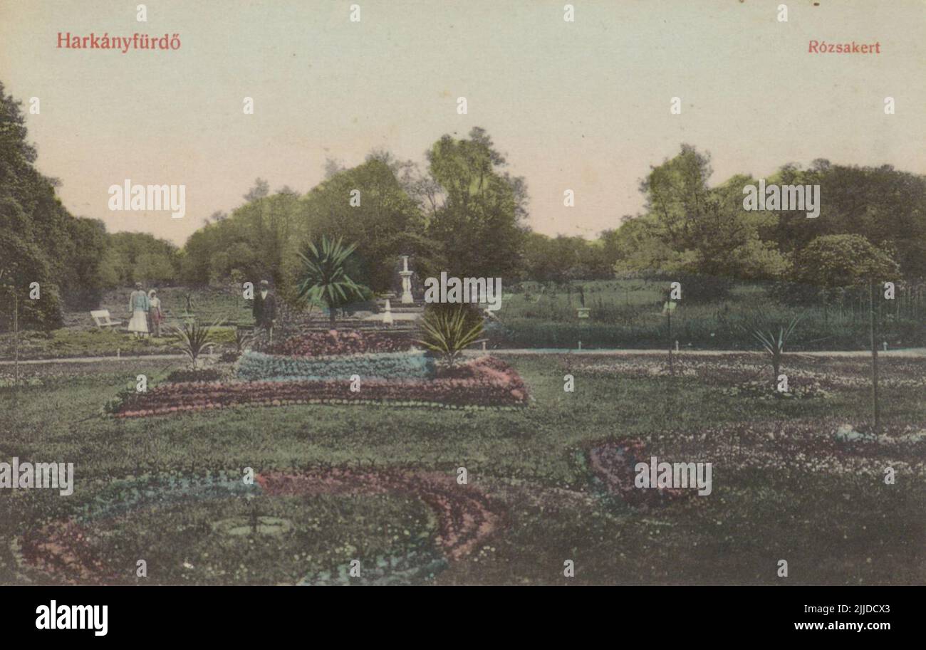 Harkány Bath - Rose Garden. Picture postcard about the park of the ...