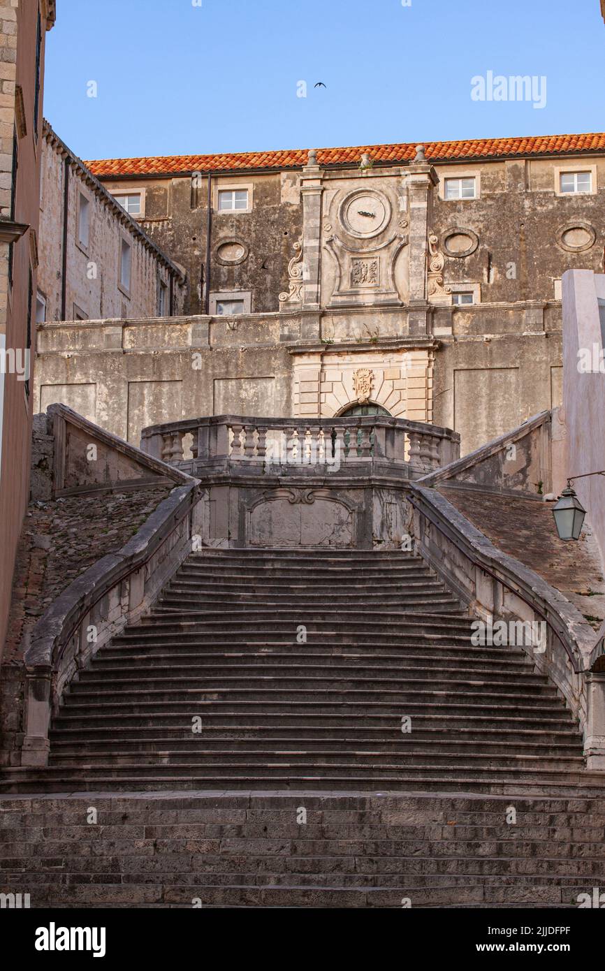 Dubrovnik historic city center of old city. The grand Jesuit Staircase ...