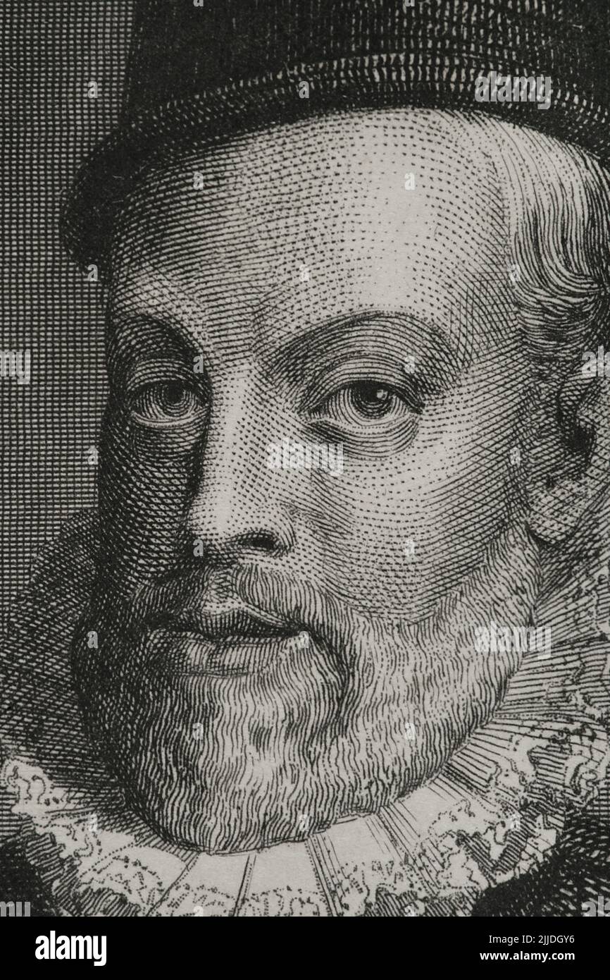 Philip II (1527-1598). King of Spain (1556-1598). Portrait. Engraving ...