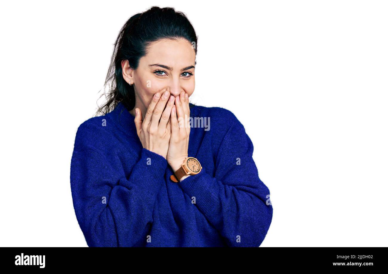 Young hispanic woman wearing casual clothes laughing and embarrassed ...