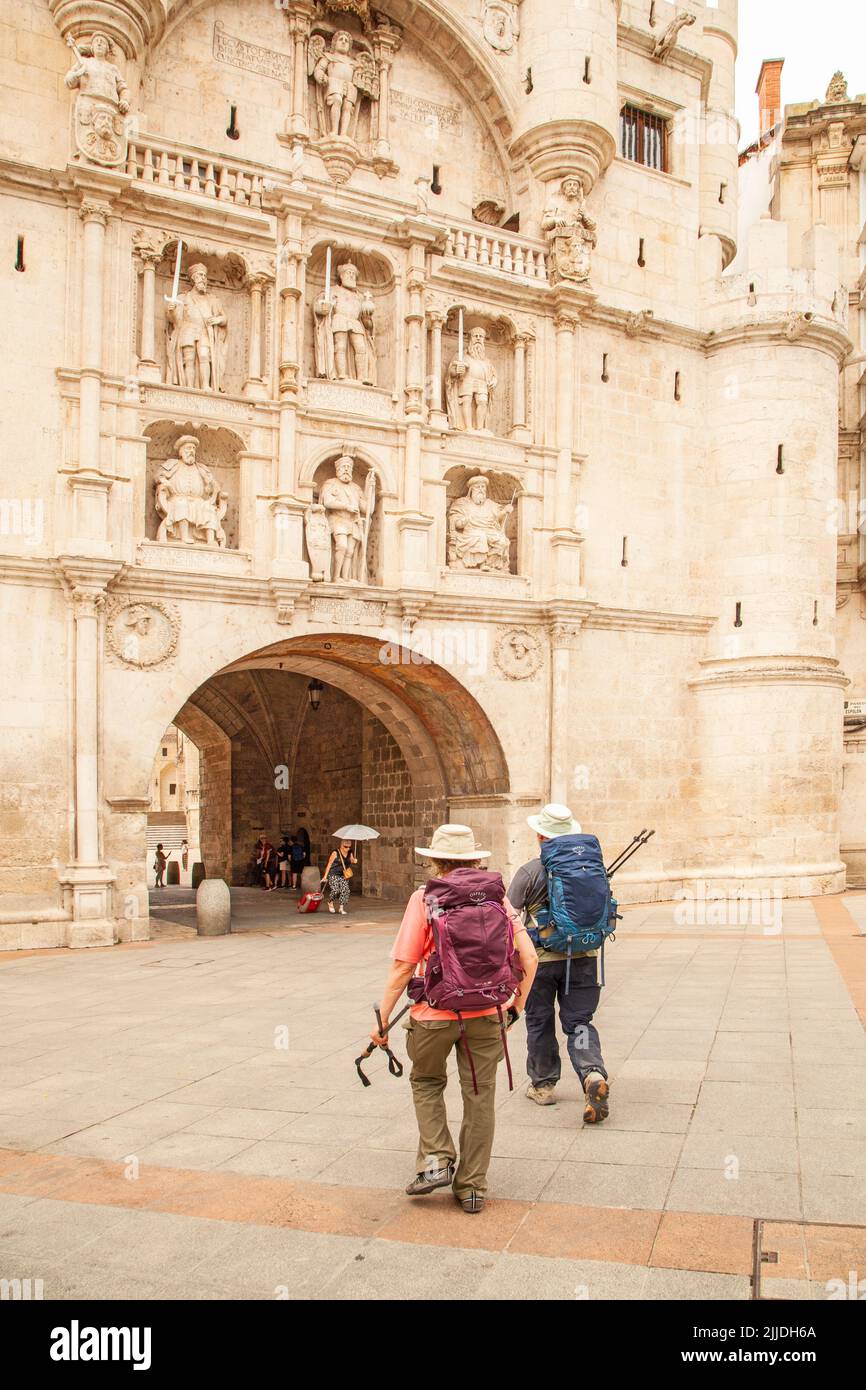 Pilgrims walking the Camino de Santiago the way of St James pilgrimage ...