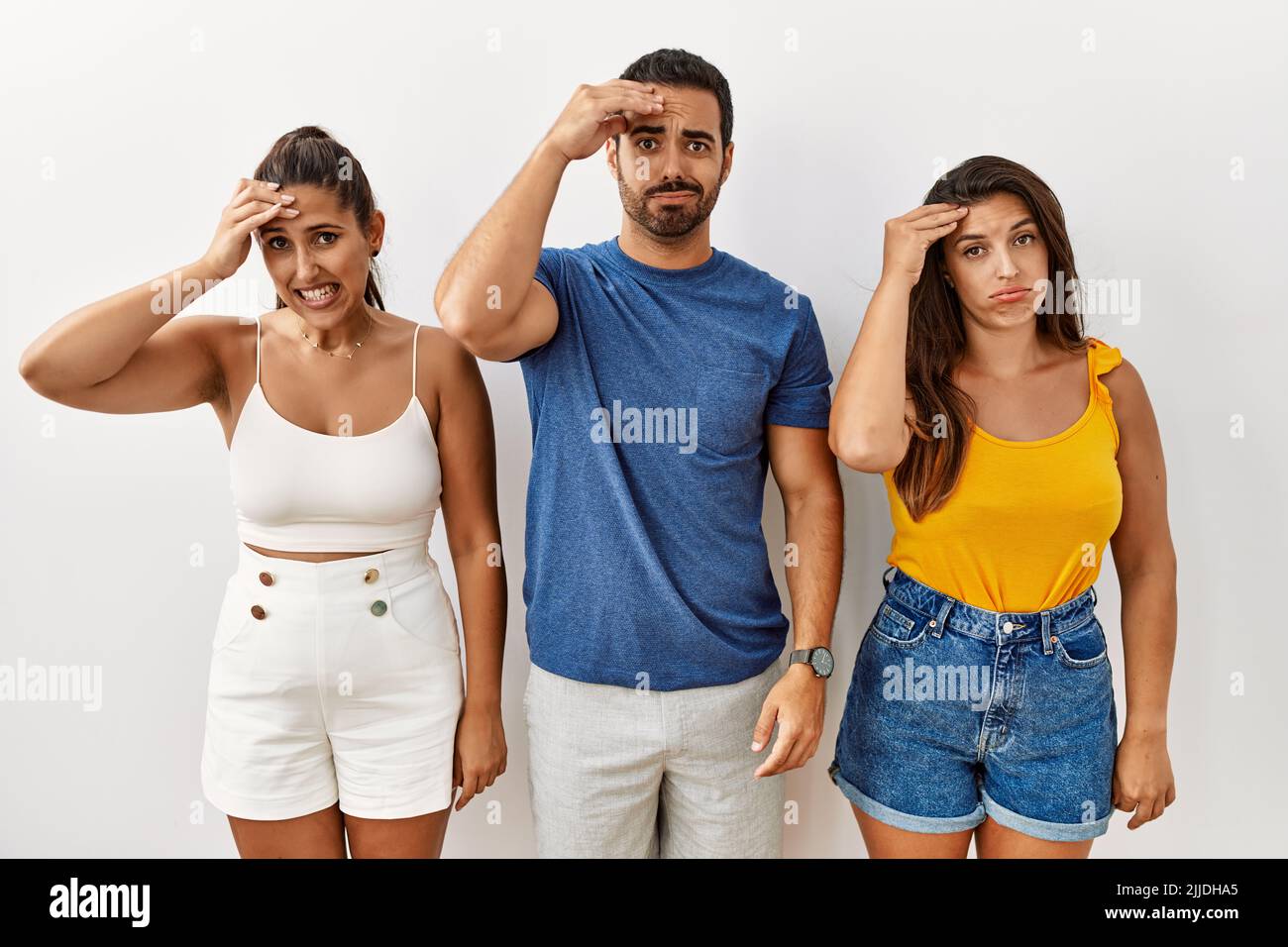 Group of young hispanic people standing over isolated background ...