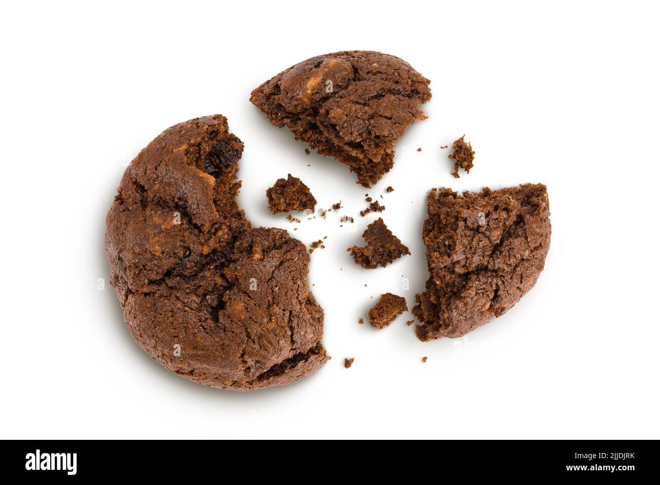 chocolate cookies broken isolated on white background with full depth ...