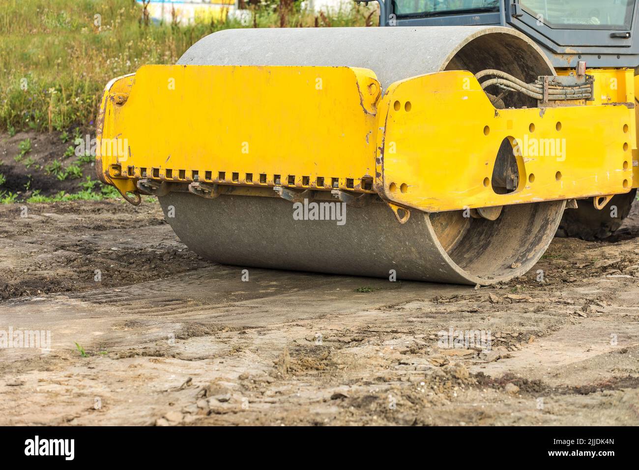 Heavy Vibration roller at compaction pavement works during road ...