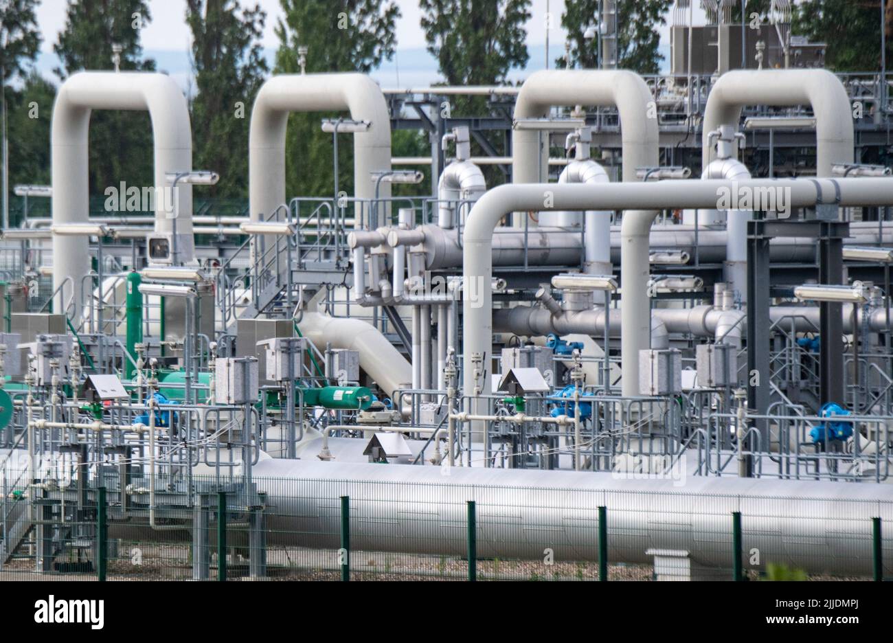 Lubmin, Germany. 25th July, 2022. Pipe systems and shut-off devices at ...
