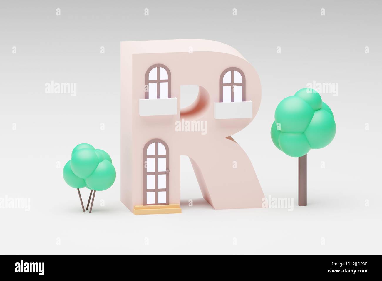 3d alphabet, letters shape made of tiny house on grey background, 3d ...