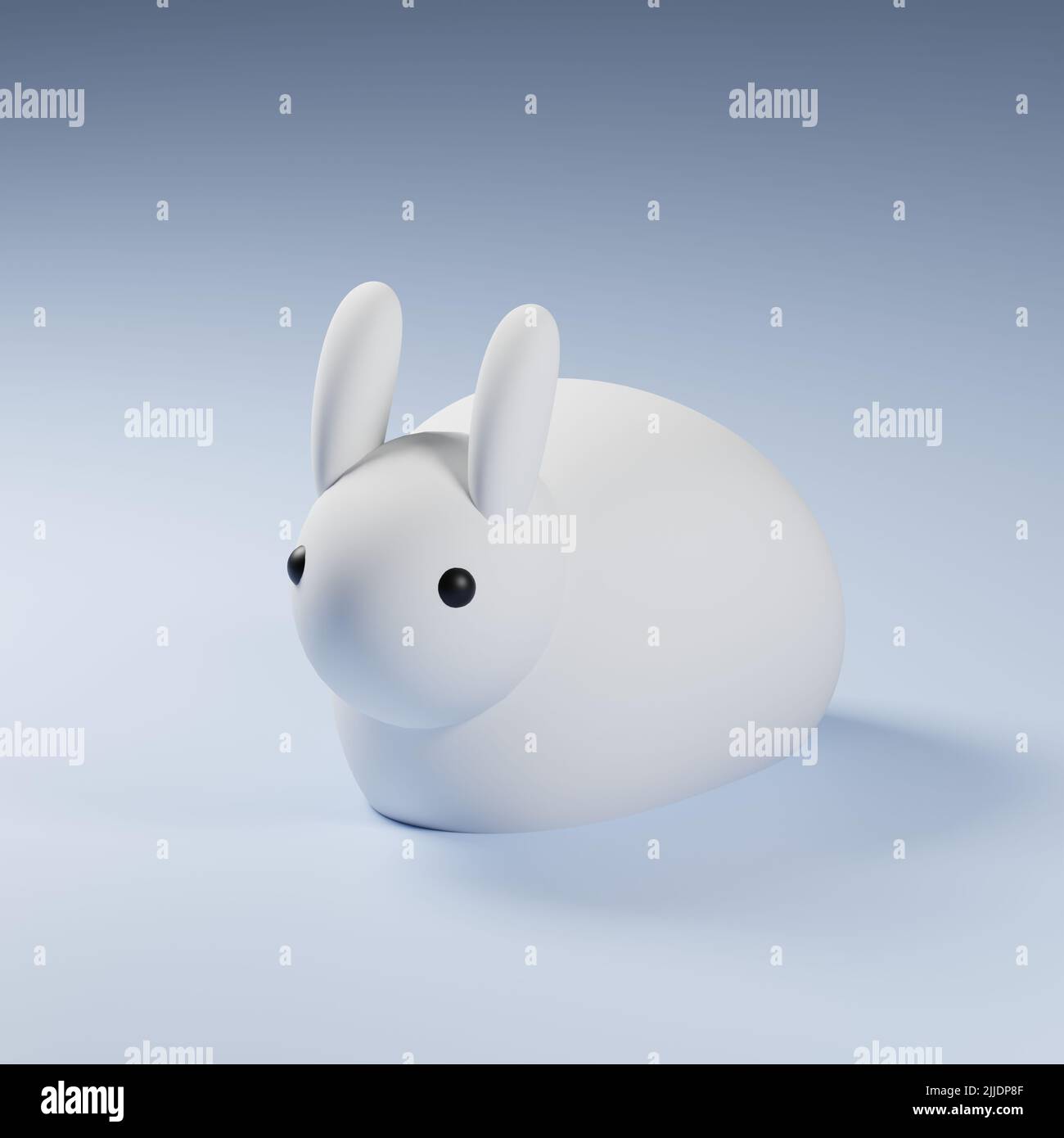 3D rendered Cartoon character gray rabbit on blue background. Simple 3d ...